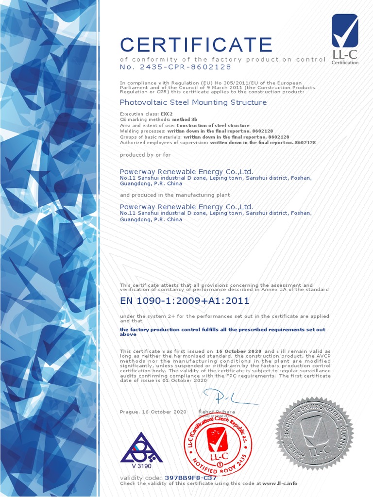 CE Certificate for Photovoltaic Structure | PDF | Science & Mathematics ...