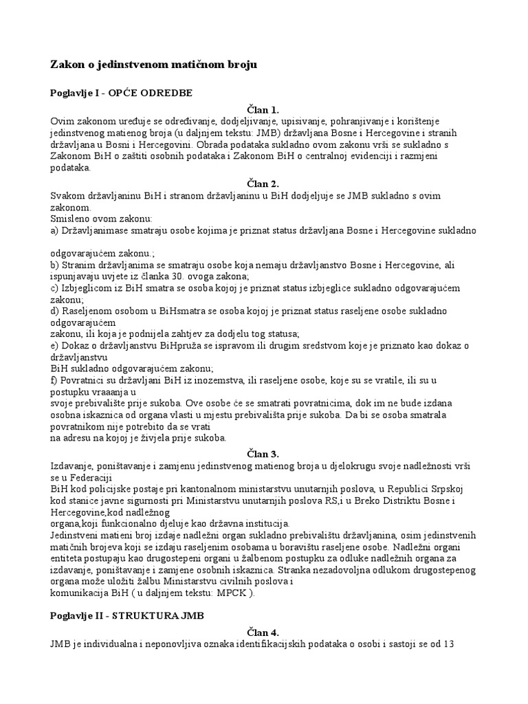 SL Glasnik BiH 32 - 01 Maticni Broj | PDF