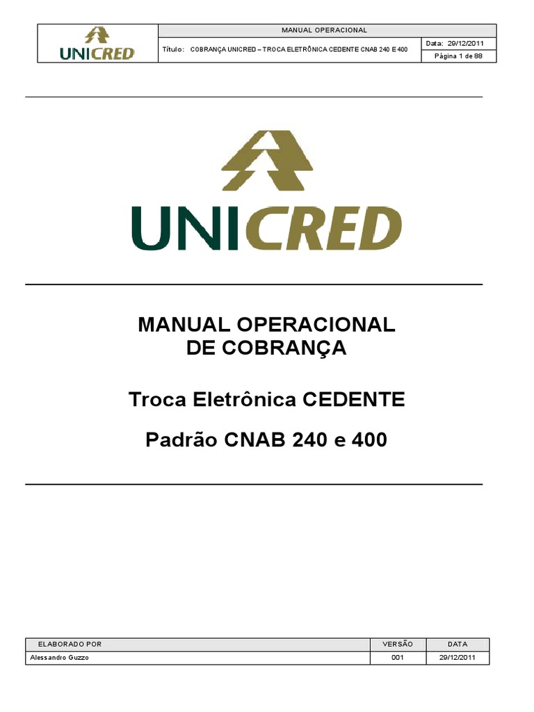 Unicred Cnab 240 e 400 | PDF | Código de barras | Codificações