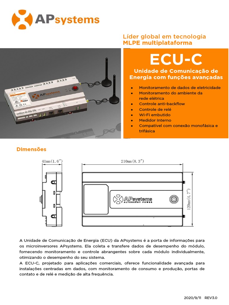 20cca Apsystems Ecu C Datasheet - Rev3.0 - 2020 9 11 | PDF | Fonte de energia | Wi-Fi