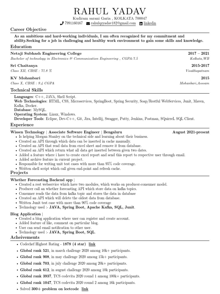 Rahul Yadav Resume | PDF | Databases | Software