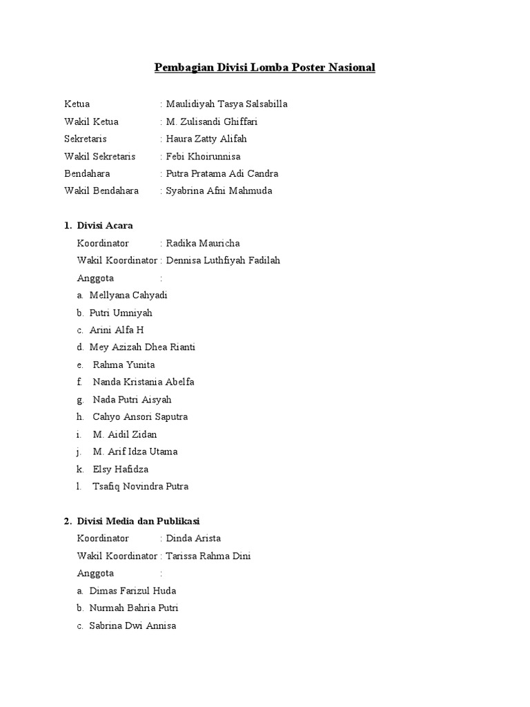 Pembagian Divisi Lomba Poster Nasional | PDF