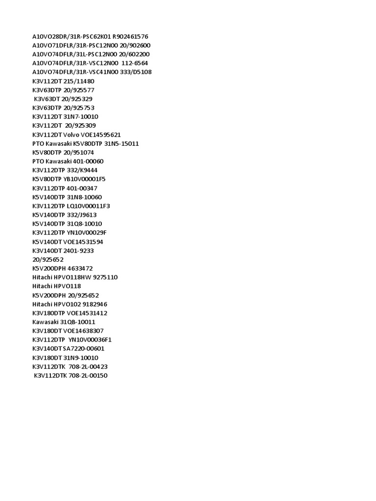 Hydraulic Pump Model Numbers List | PDF