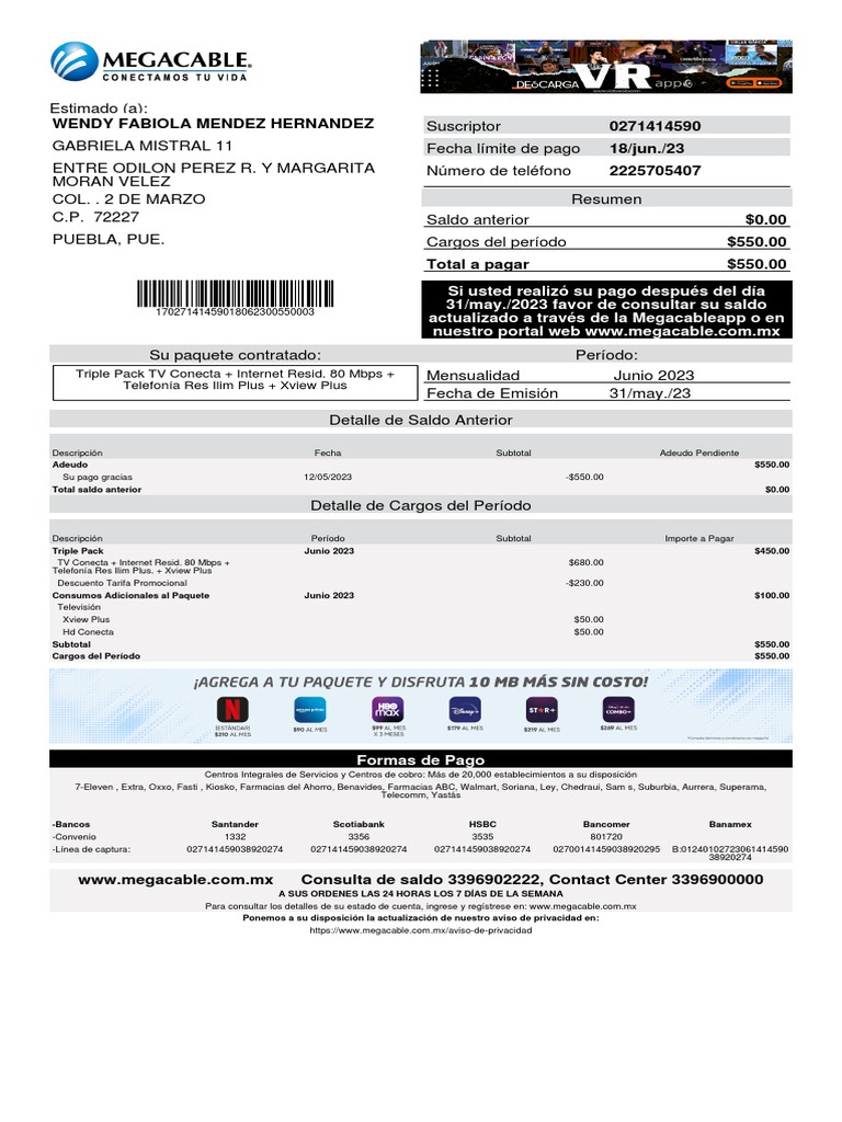 Estado de Cuenta Megacable Junio 2023 | PDF