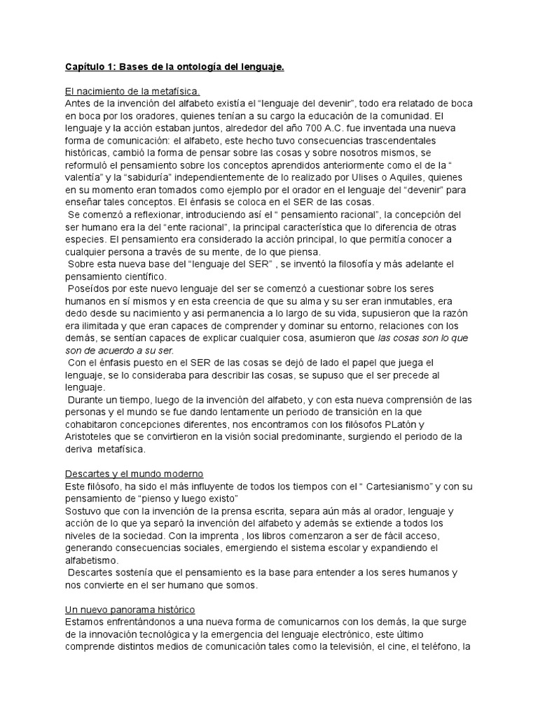 Ontología del Lenguaje: Fundamentos y Transformación | PDF | Ontología ...