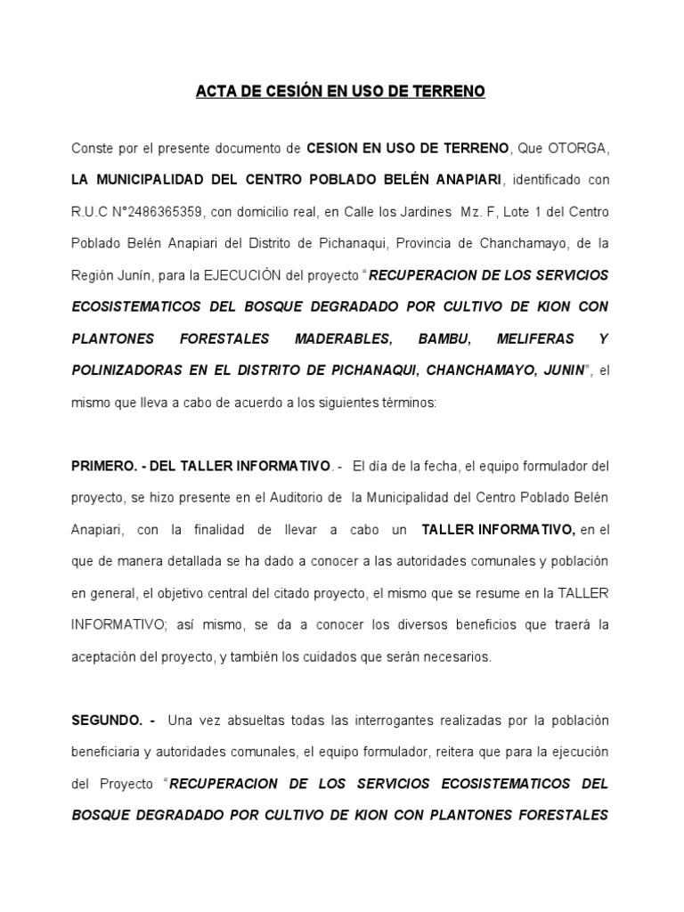 Acta Modelo de Secion de Terreno | PDF