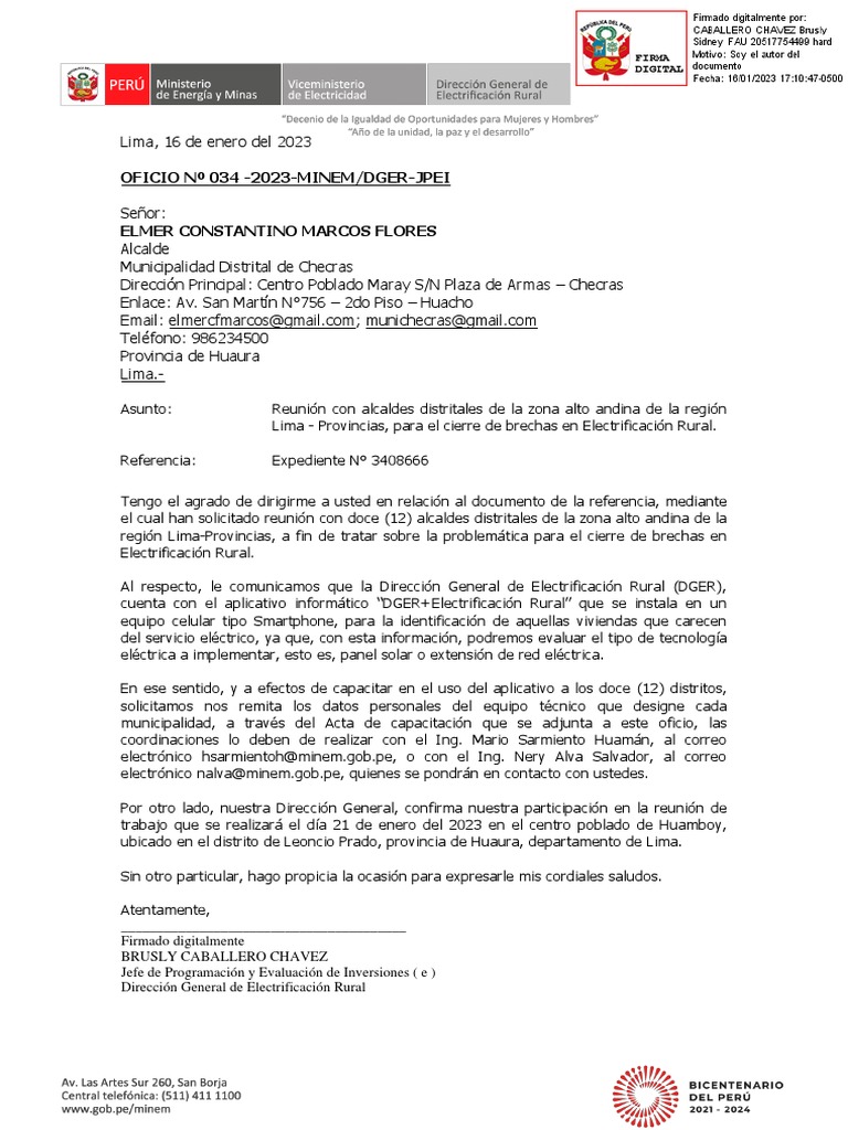 Oficio N 034-2023-Minem-Dger-Jpei (R) | PDF