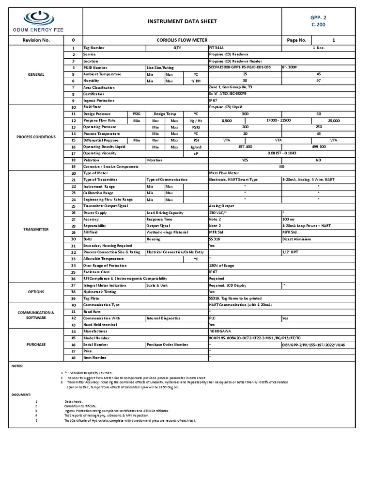 Instrument Data For Coriolis Flow Transmitter | PDF | Flow Measurement | Calibration