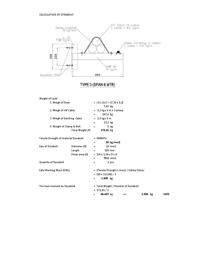 Calculation of Dynabolt For Steel Support Type 3 | PDF