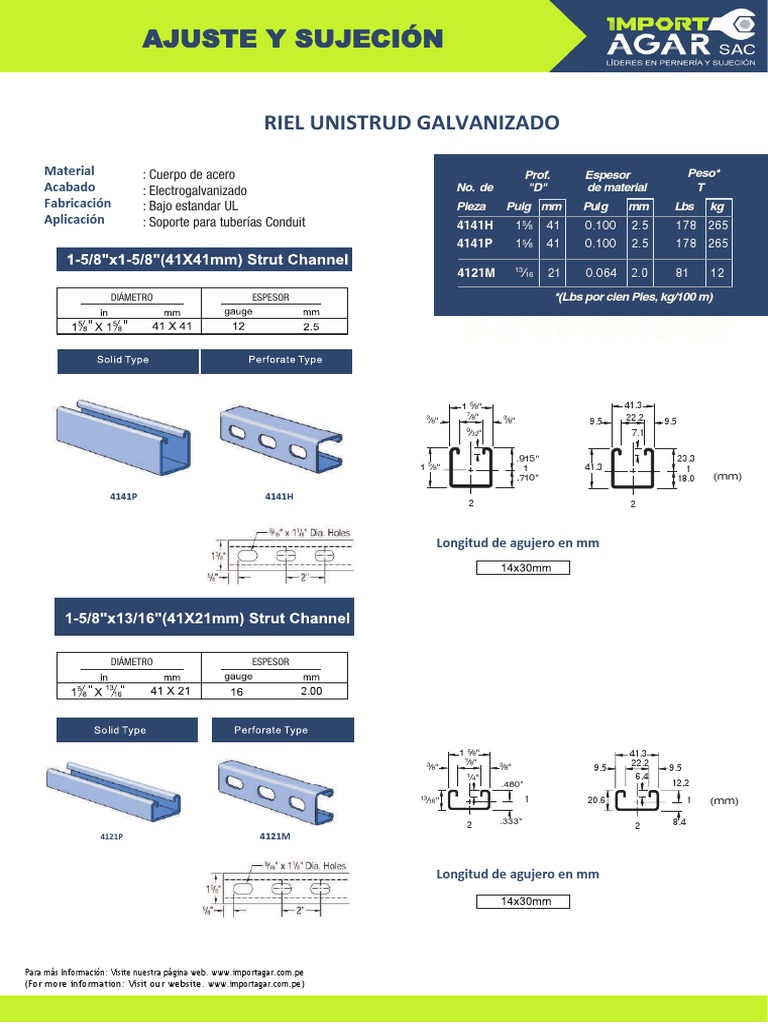Ficha Tecnica Riel Unistrud Galv | PDF