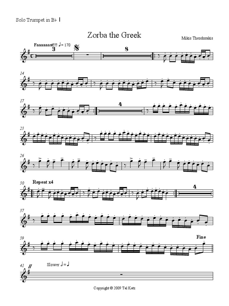 Zorba The Greek - Solo Trumpet in BB I | PDF