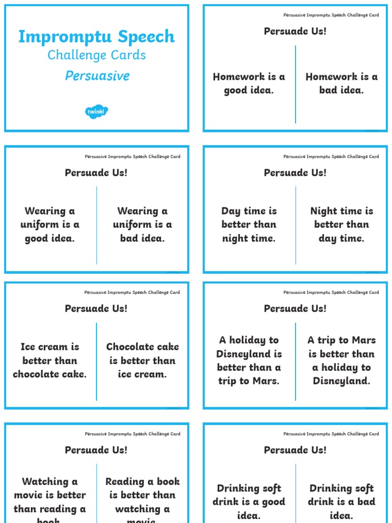 Impromptu Speech Challenge Cards Au L 2549065 Ver 3 | PDF