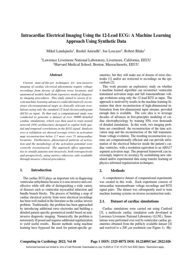 Intracardiac Electrical Imaging Using The 12-Lead ECG A Machine Learning Approach Using ...