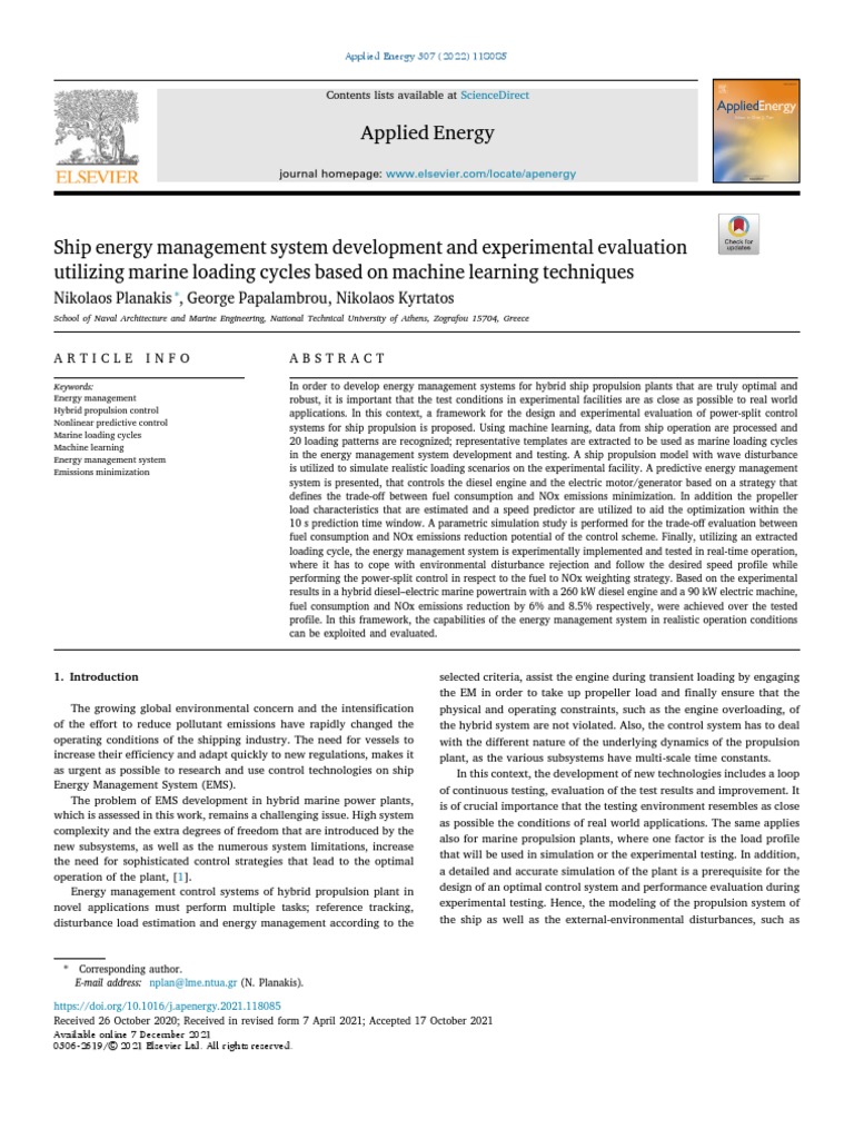 Ship-energy-management-system-development-and-experimental-evalu_2022_Applie | PDF | Cluster ...
