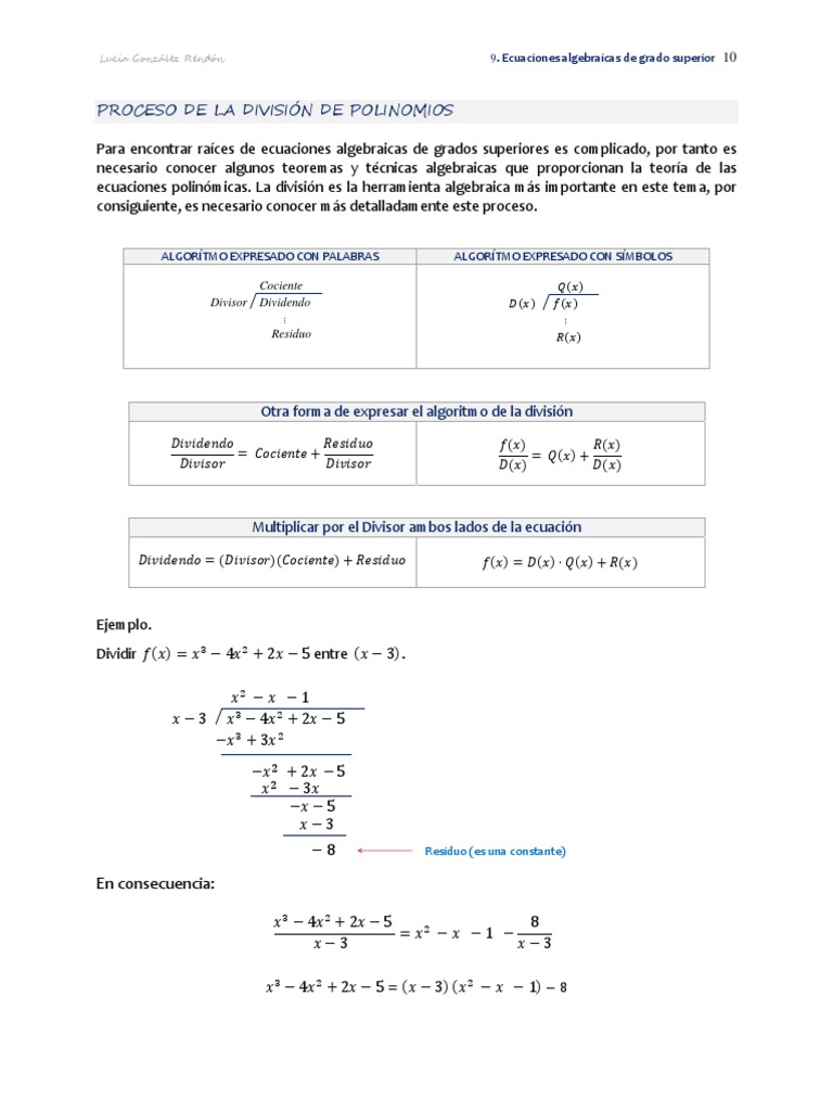 9-2 División y Teorama Del Residuo | PDF | División (Matemáticas ...