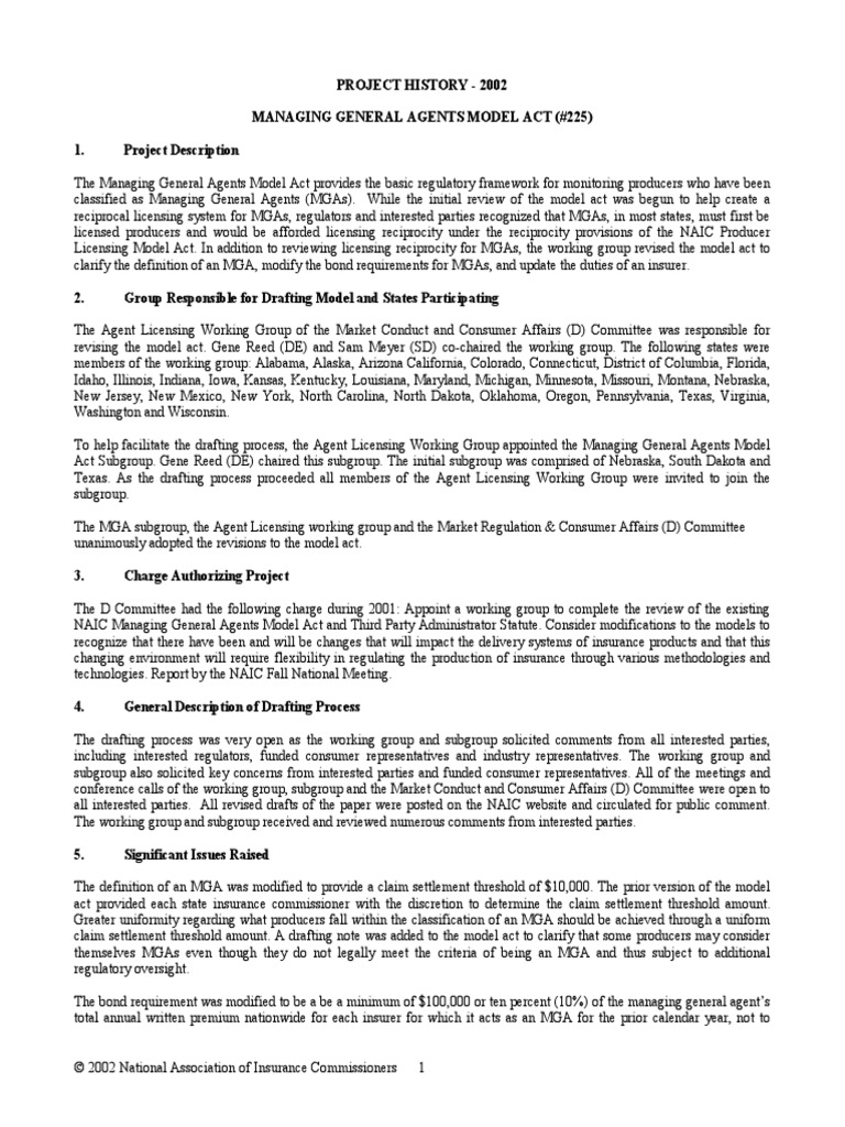 Model Laws Project History 225 | PDF | Insurance