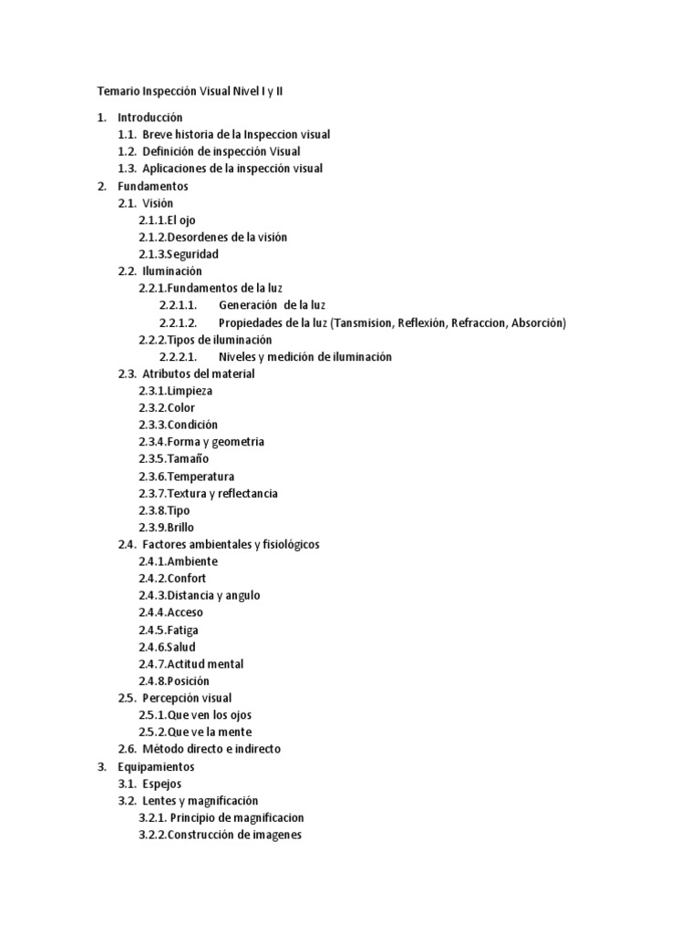 Temario Inspección Visual Nivel I y II ASNT-4 | PDF