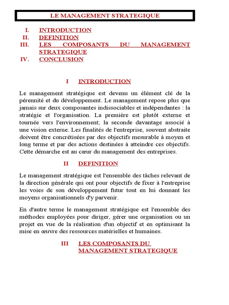 Définition du Management Stratégique | PDF | Gestion stratégique | Business