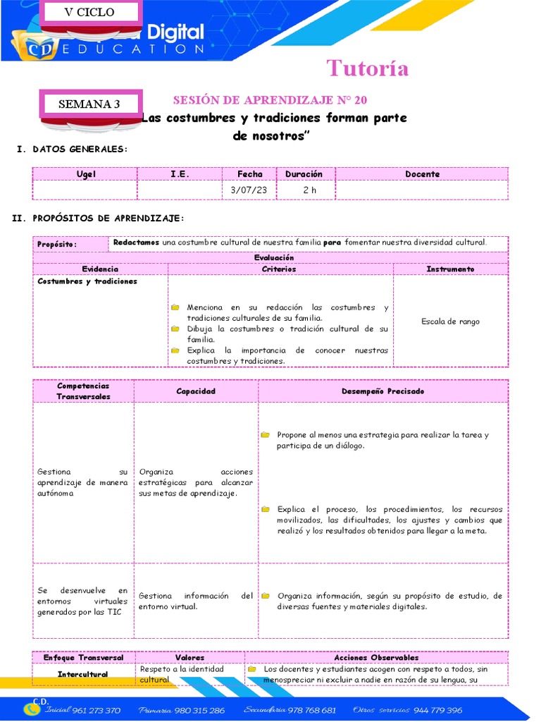 20° Sesión de Aprendizaje Sesión 20-Sem.3-Exp.4-Tutoria | PDF