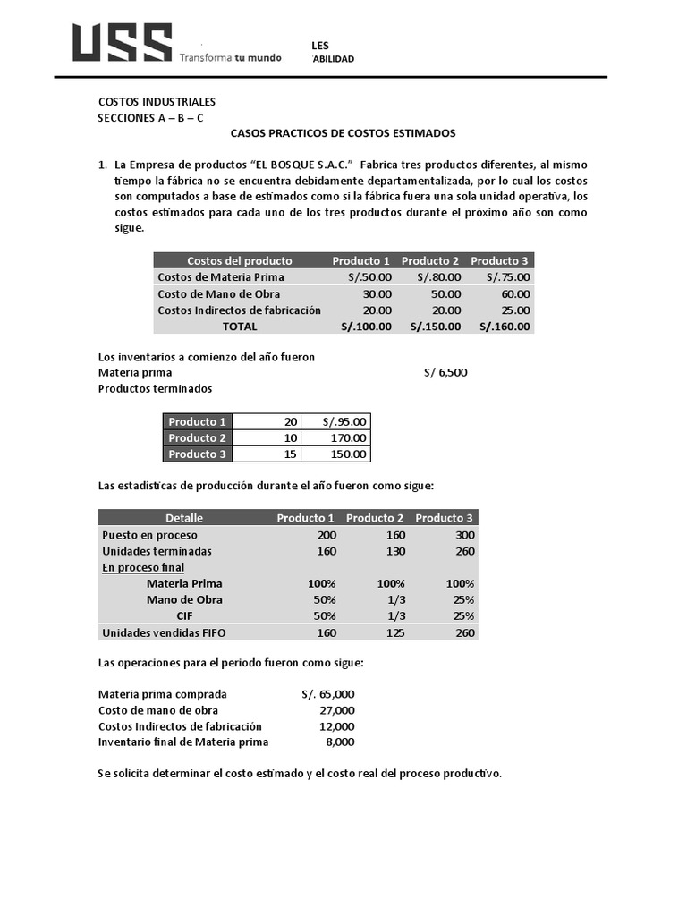 Casos Practicos Costos Estimados | PDF | Negocios económicos | Economias