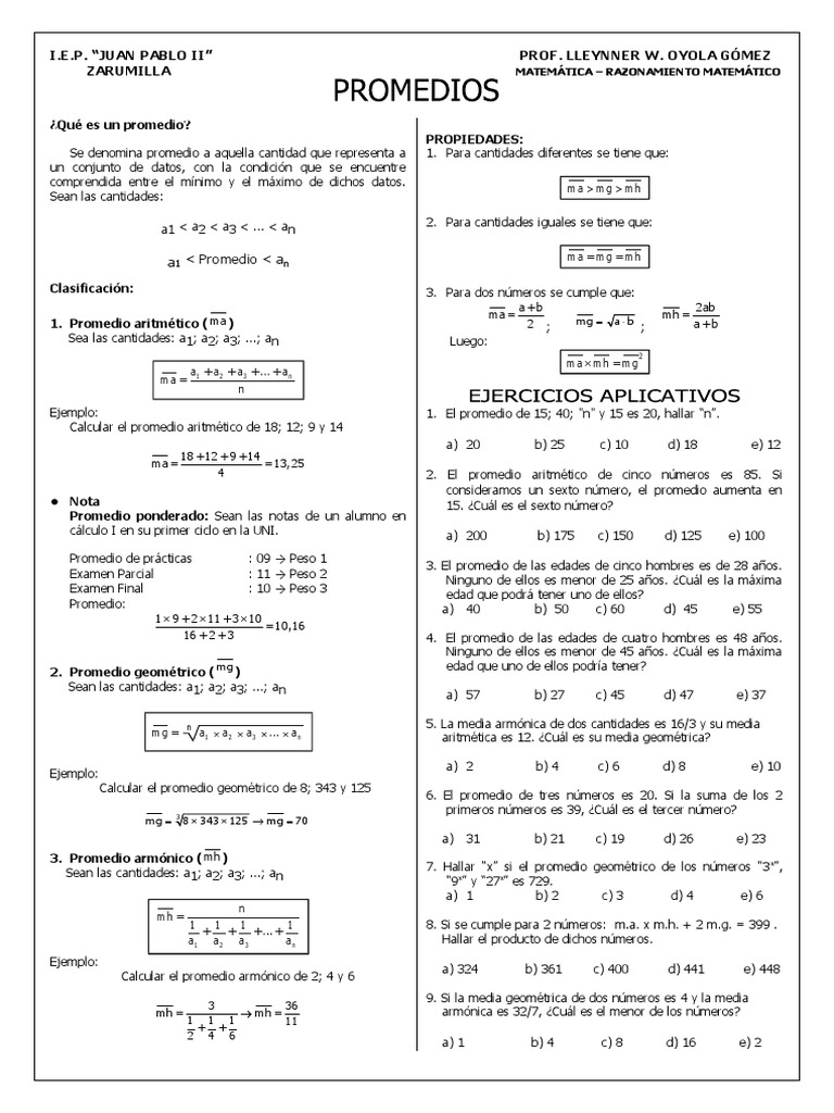Promedios y Multiplicación Rápida | PDF