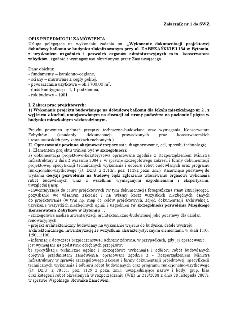 Załącznik NR 1 Opis Przedmiotu Zamówienia | PDF