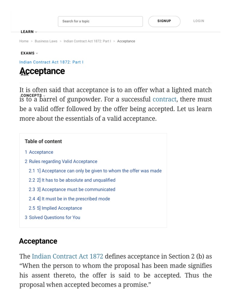 Legal Rules of Valid Acceptance | PDF | Offer And Acceptance ...