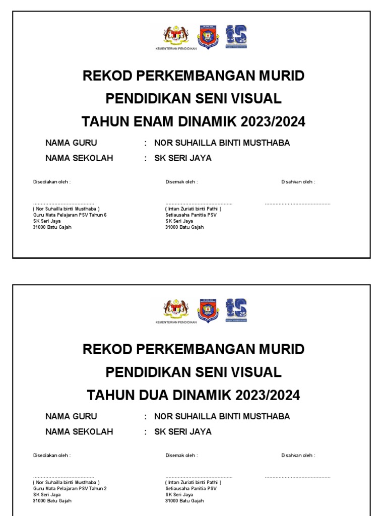 COVER REKOD PERKEMBANGAN | PDF