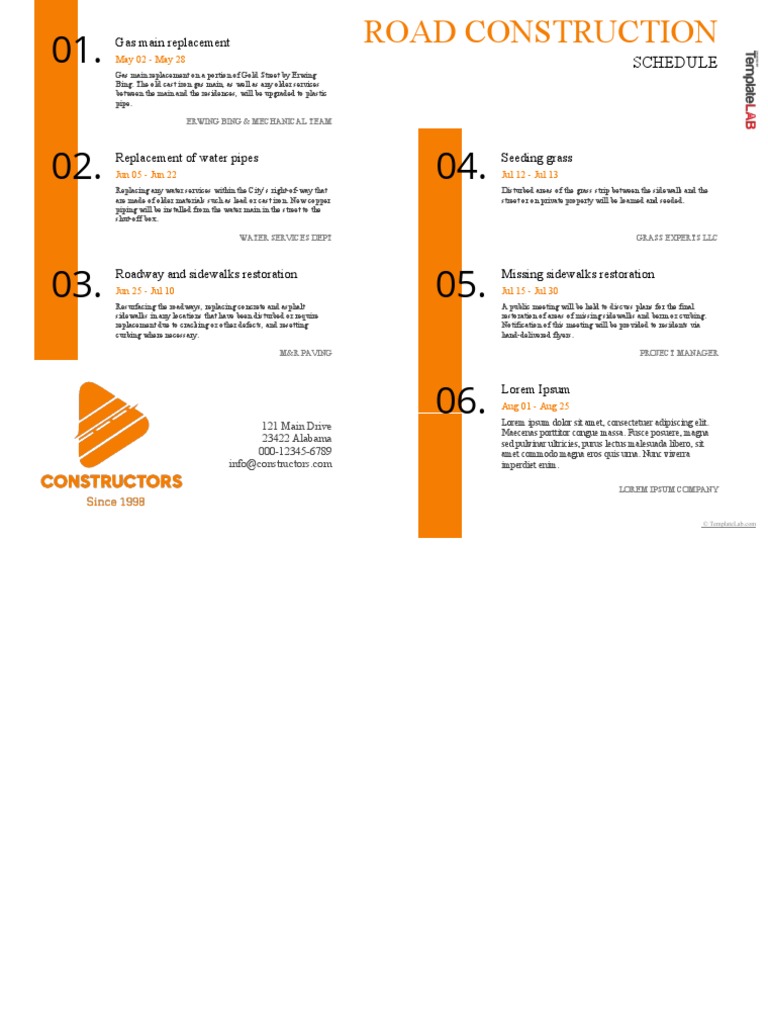 Road Construction Schedule Sample Pdf