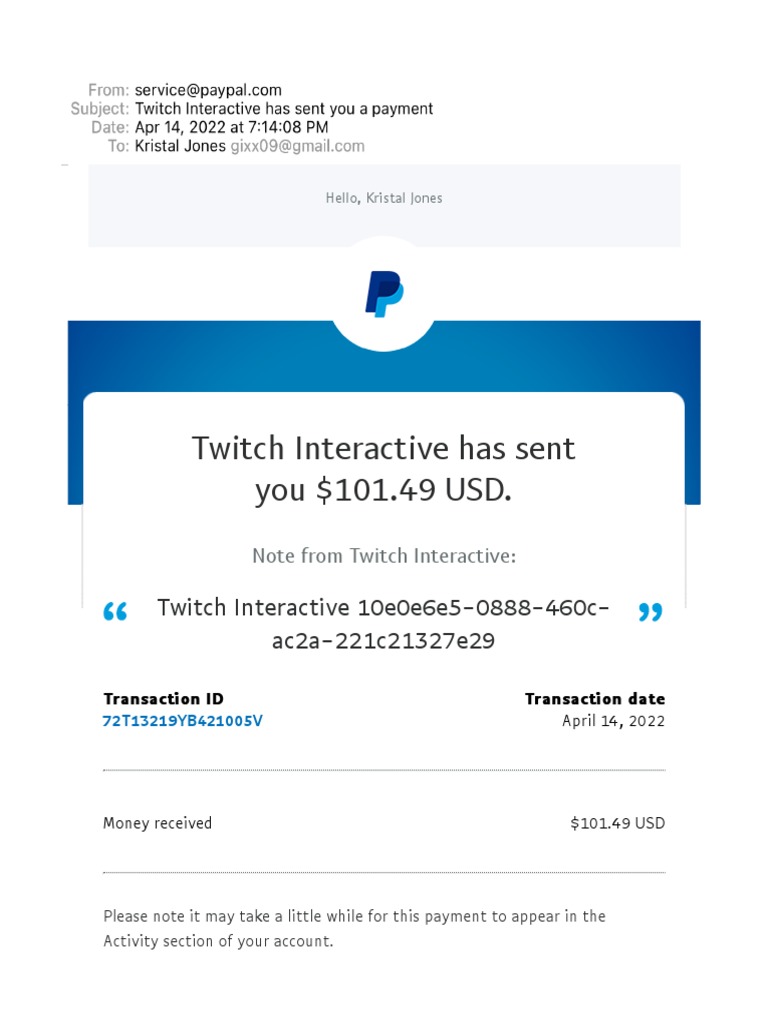 Twitch Interactive Has Sent You A Payment | PDF