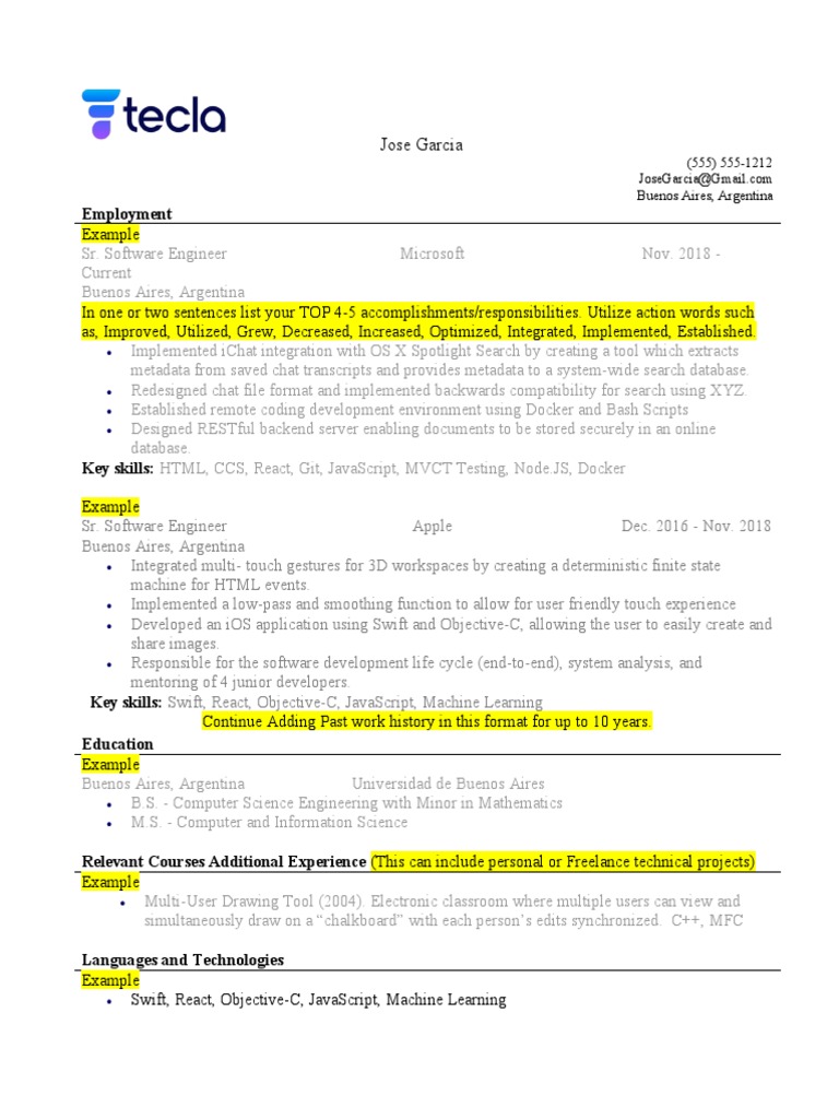 Resume Example | PDF | Swift (Programming Language) | Software