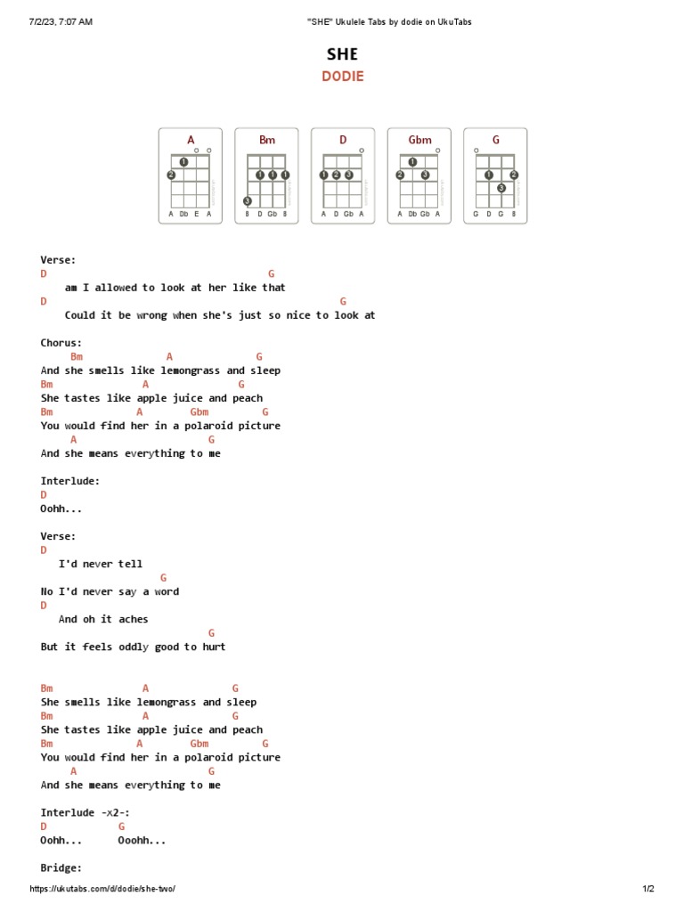 She Ukulele Tabs By Dodie On Ukutabs Pdf