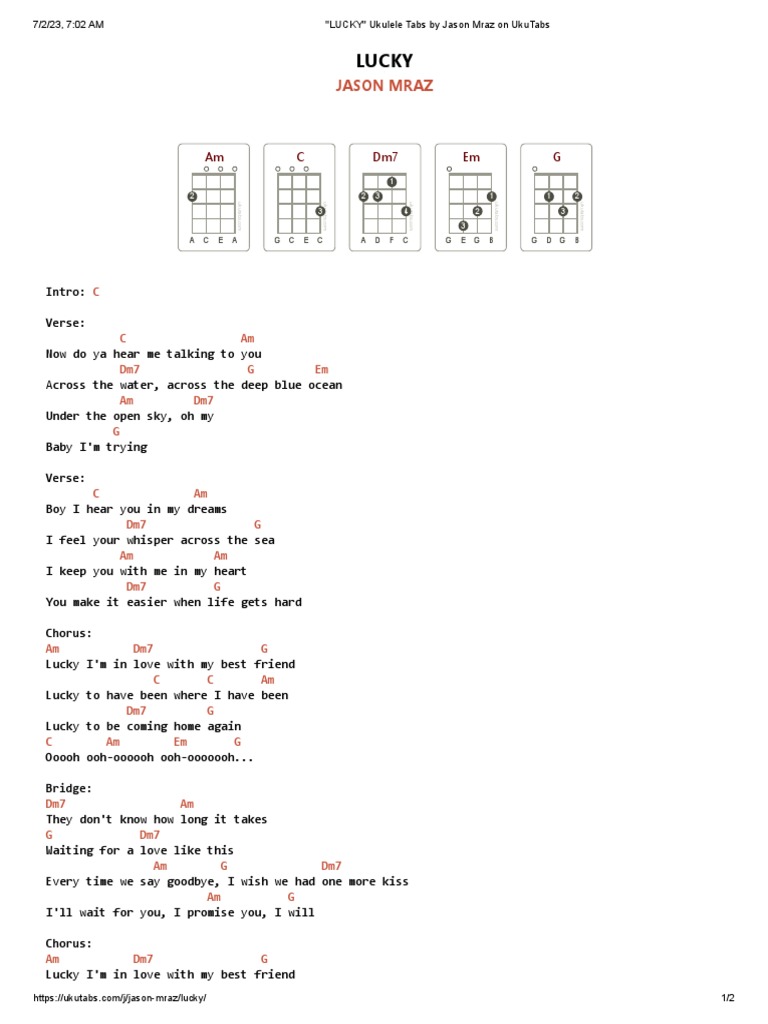LUCKY - Ukulele Tabs by Jason Mraz On UkuTabs | PDF | Songs