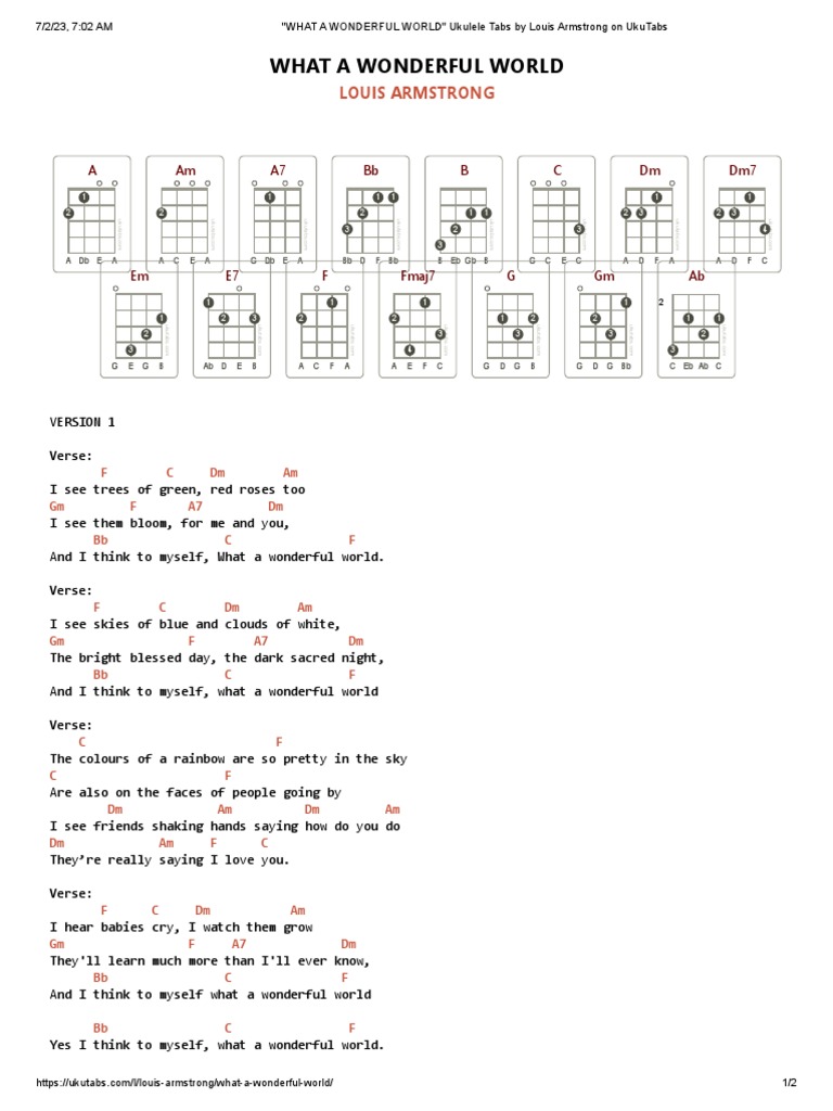WHAT A WONDERFUL WORLD - Ukulele Tabs by Louis Armstrong On UkuTabs ...