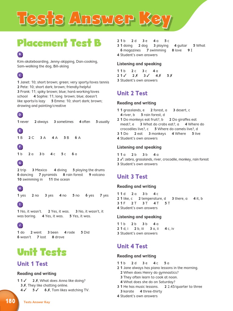 Tests Answer Key | PDF