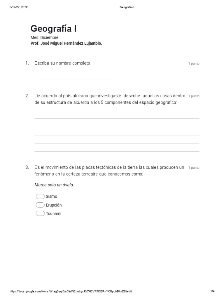 Examen de Geografía I de Secundaria | PDF | Tierra | Temblores