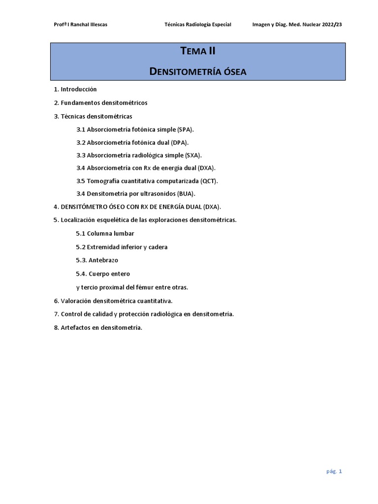 Tema VII DENSITOMETRÍA OSEA | PDF