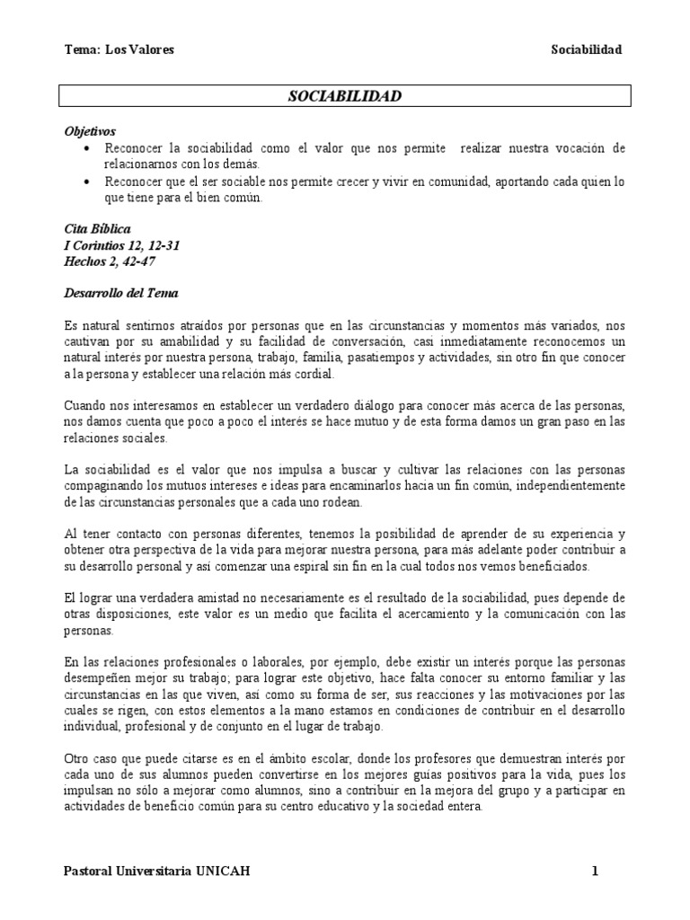 Sociabilidad: Valor y Crecimiento Comunitario | PDF | Socialización