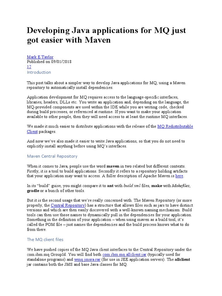 Developing Java Applications For MQ Just Got Easier With Maven | PDF | Java (Programming ...