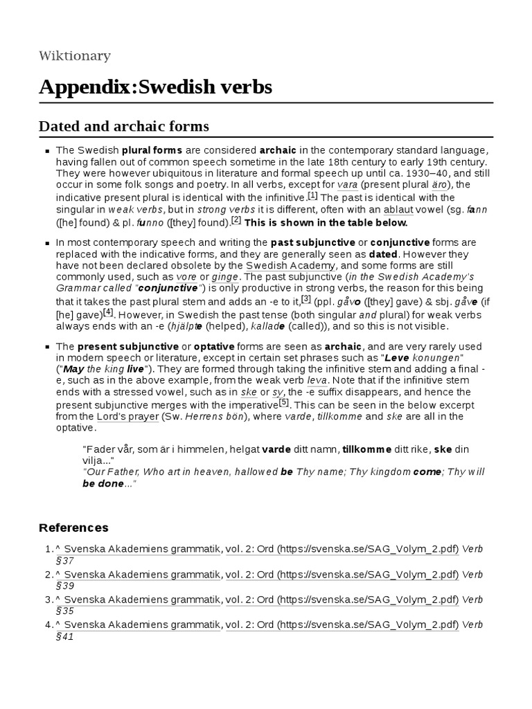 Appendix Swedish Verbs | PDF