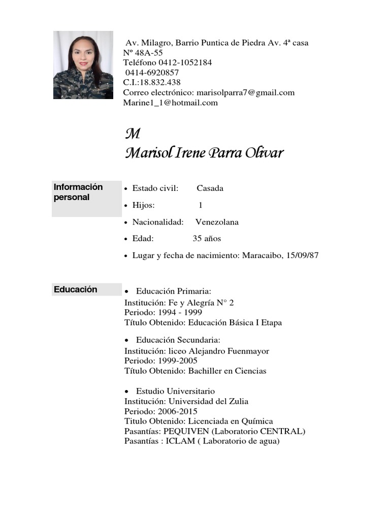 Curriculum Marisol P Corregido | PDF | Química | Ciencias fisicas