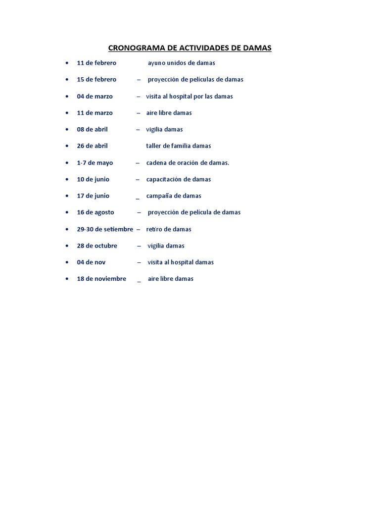 CROnograma de Actividades de Damas | PDF