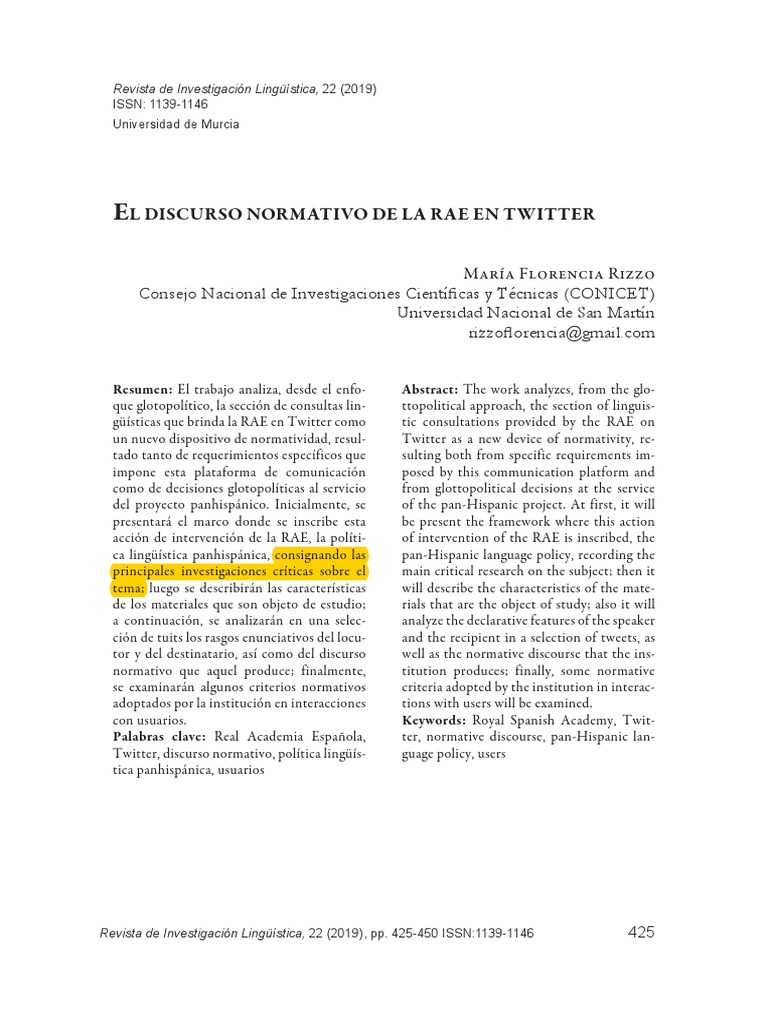 Discurso Normativo RAE en Twitter | PDF