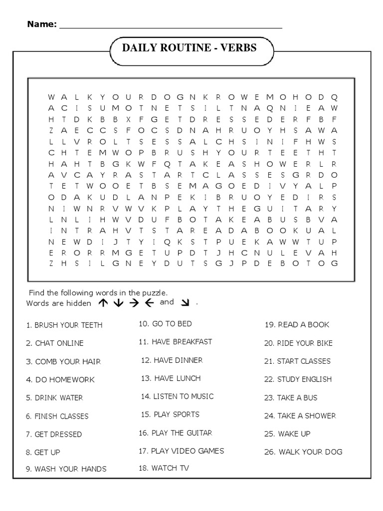 Word Search Puzzle - Verbs 1 | PDF