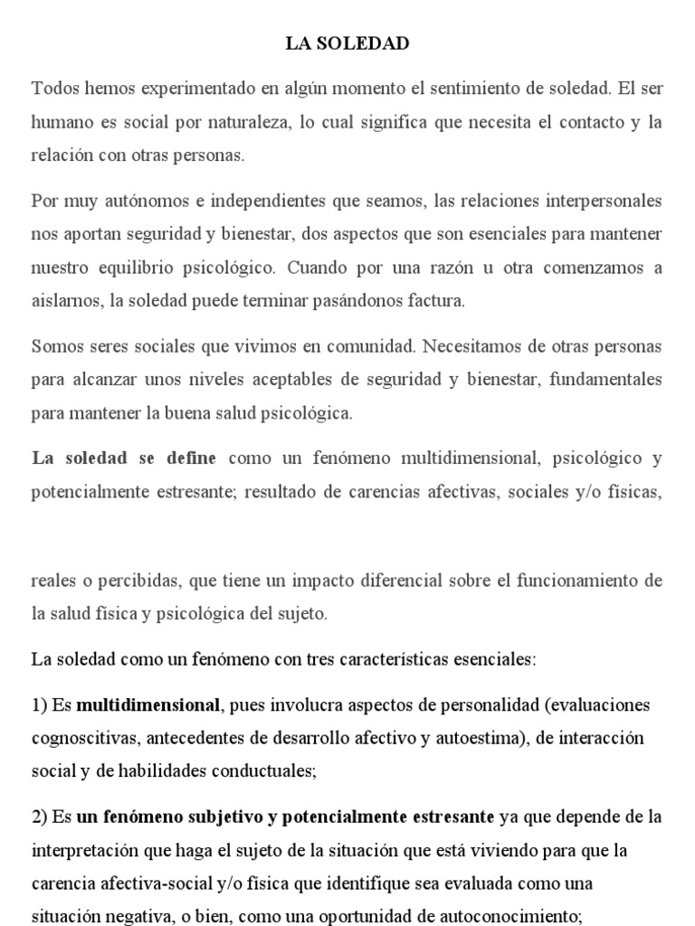 La Soledad: Causas y Soluciones | PDF | Soledad | Sicología