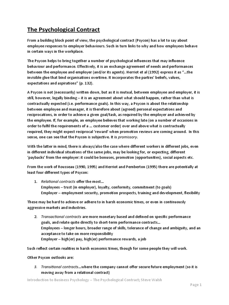 The Psychological Contract | Download Free PDF | Employment ...