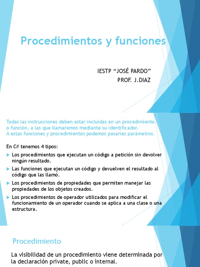 Procedimientos y Funciones - C# | PDF | Función (Matemáticas ...
