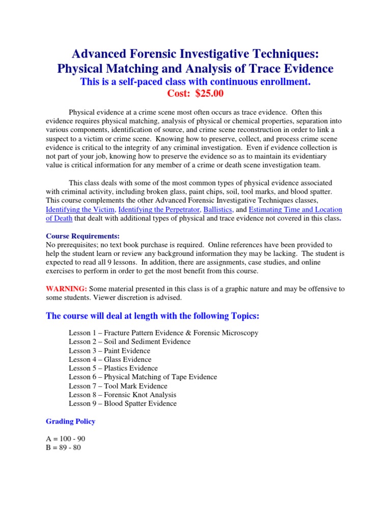 Trace Evidence Syllabus | PDF | Crime Scene | Digital Forensics