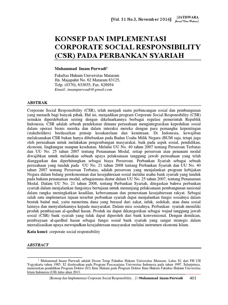 Konsep Dan Implementasi (CSR) Pada Perbankan Syariah | PDF
