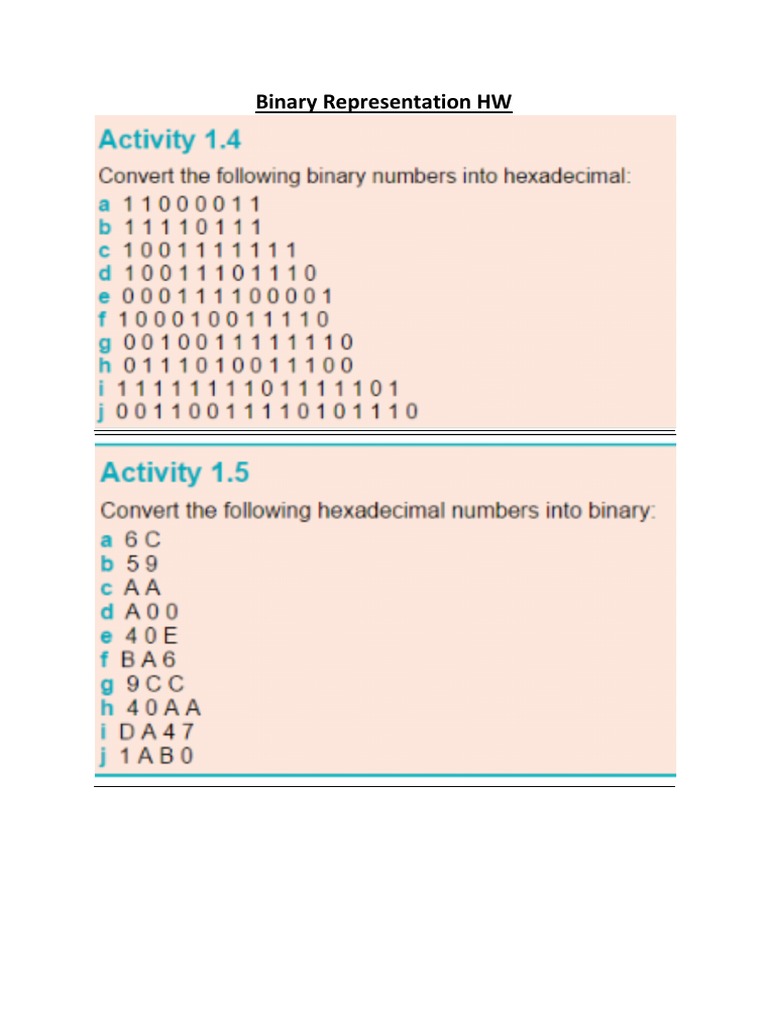 Binary Representation HW | PDF